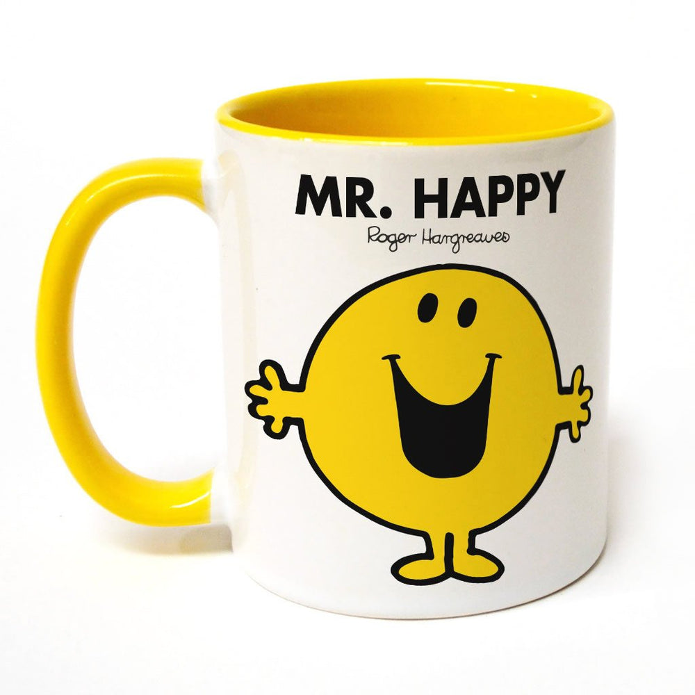 Personalised Mr. Happy Large Porcelain Colour Handle Mug